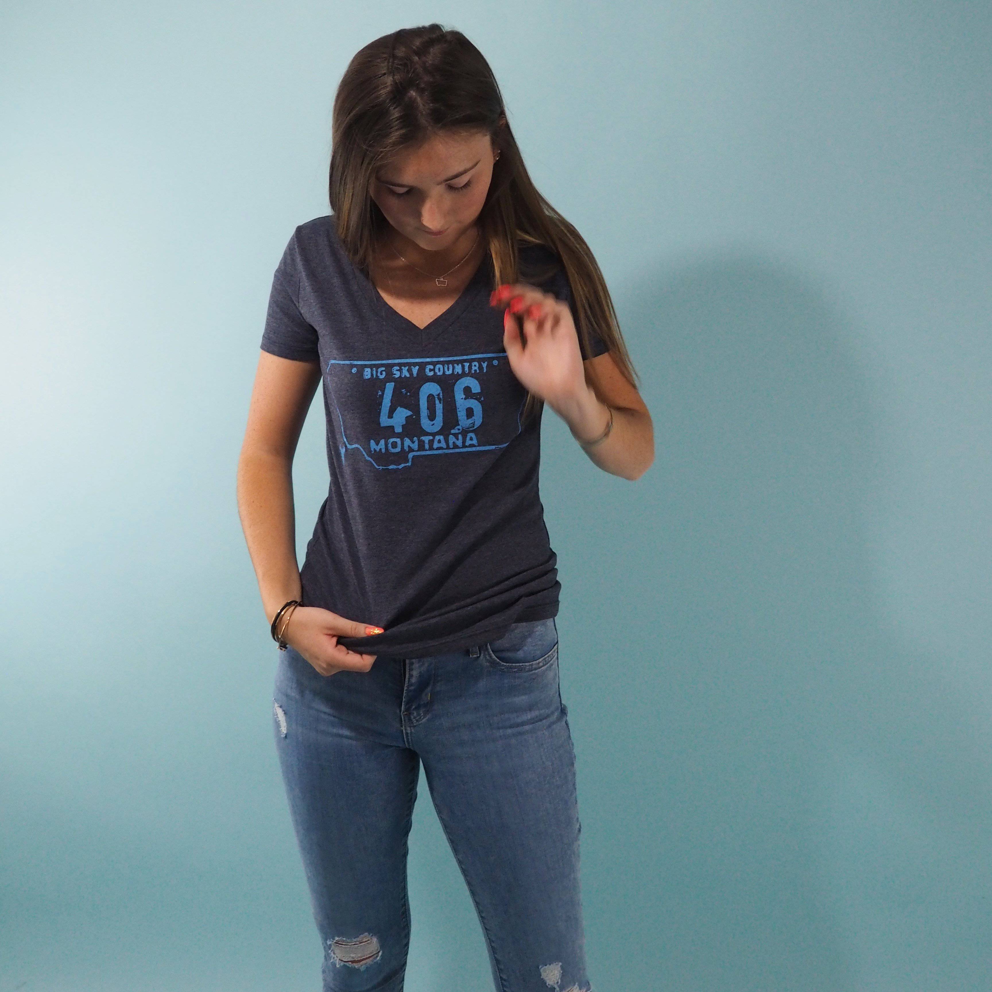 (406) License Plate V-Neck